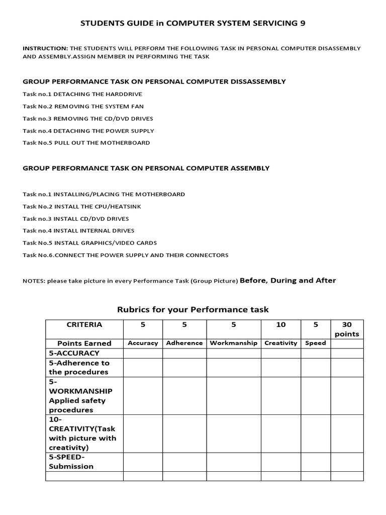 Students Guide in Computer System Servicing 9 with rubrics | Personal ...