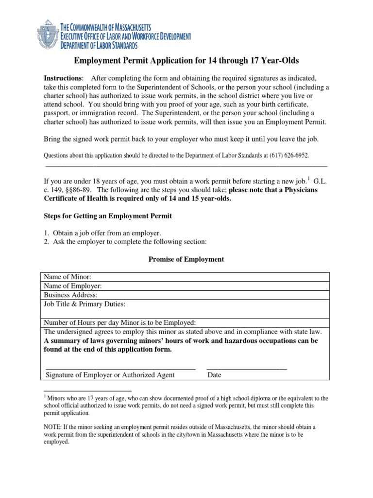 Mass Youth Work Permit App | Grilling | Legal Guardian