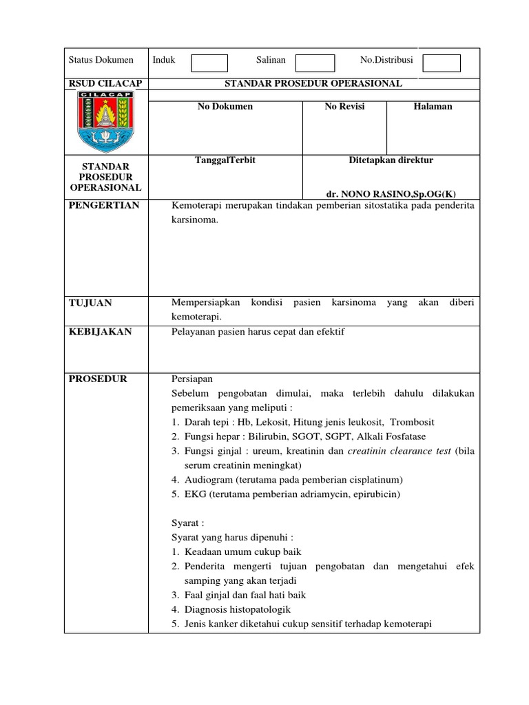 Format Spo (Persiapan Dan Syarat Kemoterapi) | PDF