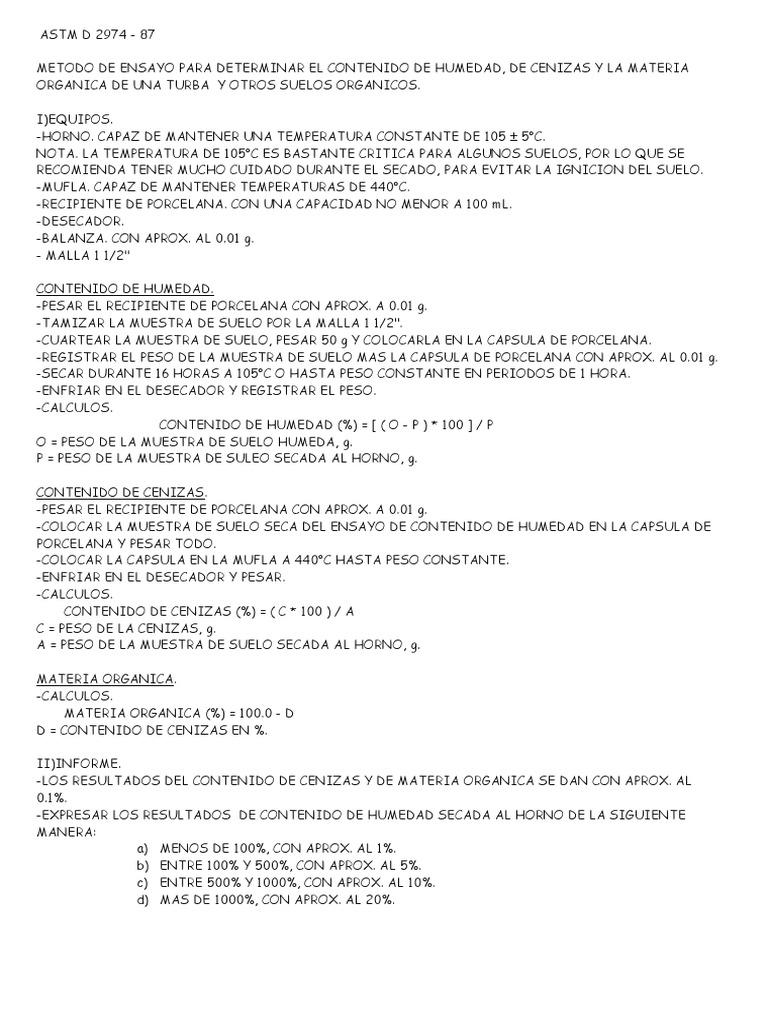 ASTM D2974 Contenido de Humedad de Suelos Orgánicos | PDF