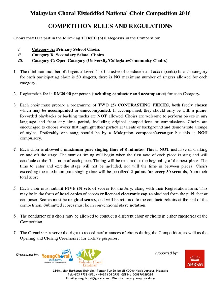 Rules and Regulations | PDF | Choir | Musical Compositions