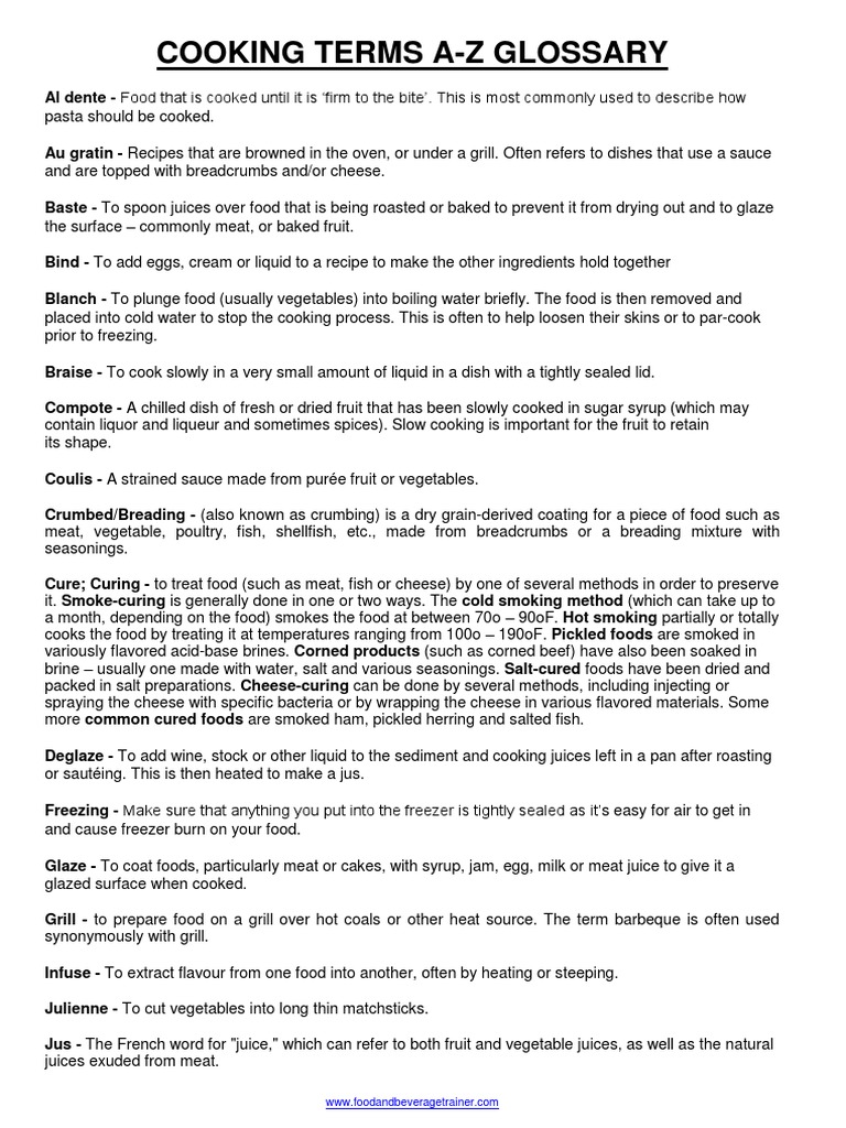 Cooking Terms Glossary | Download Free PDF | Smoking (Cooking) | Cooking