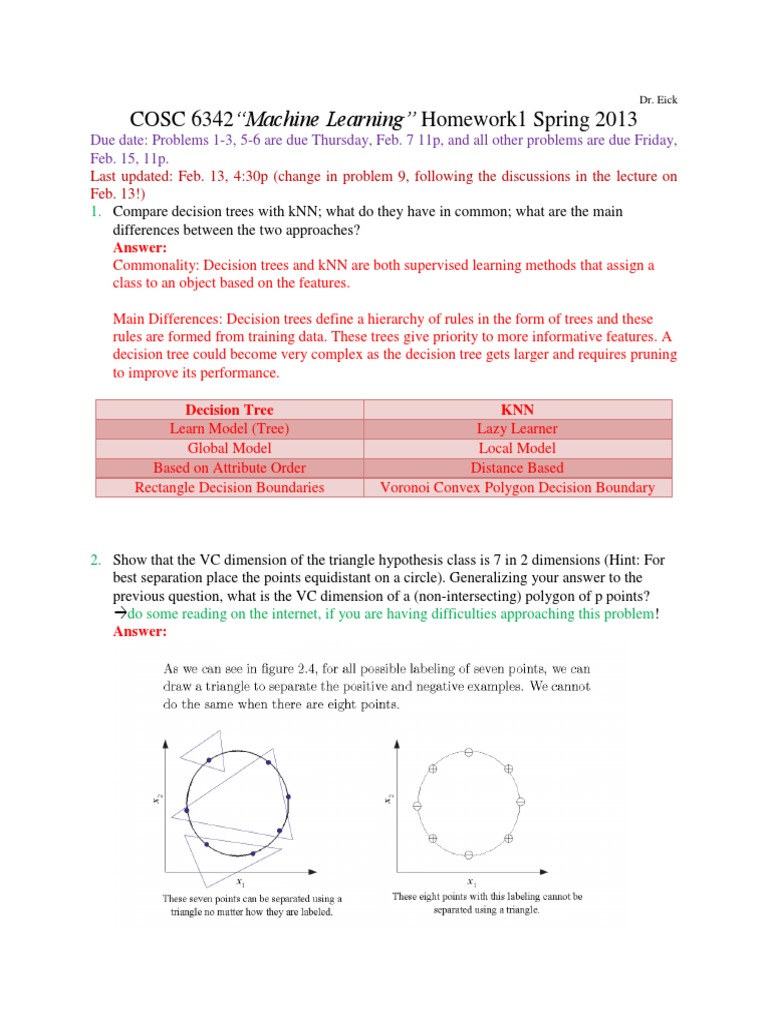 COSC 6342"machine Learning" Homework1 Spring 2013 | PDF | Bias Of An Estimator | Estimator