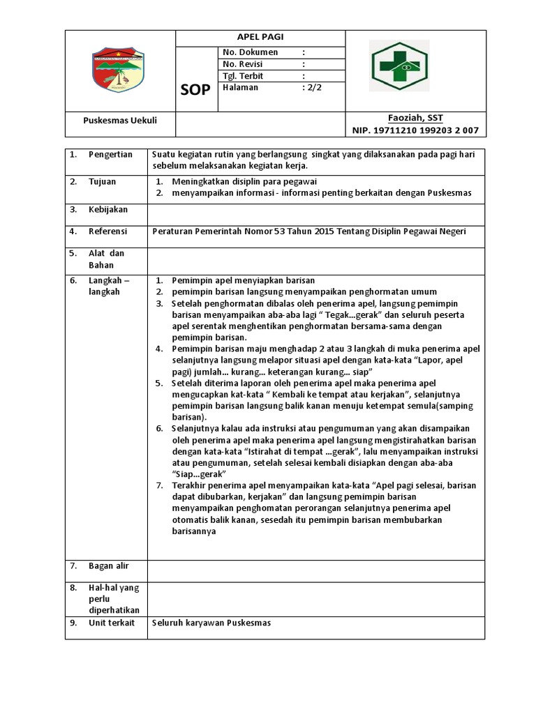 Sop Apel Pagi PKM Ukl | PDF