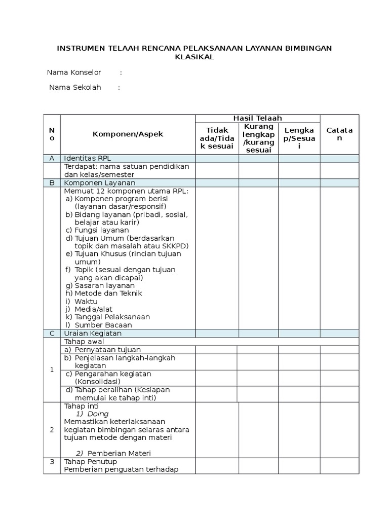 RENCANA PELAKSANAAN LAYANAN BIMBINGAN KLASIKAL (RPLBK | PDF