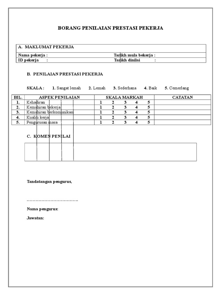 Borang Penilaian Pekerja | PDF