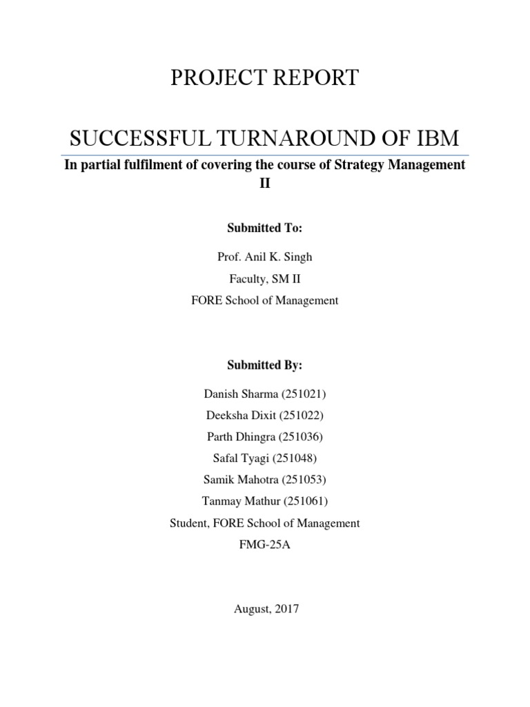 Project Report Successful Turnaround of Ibm: in Partial Fulfilment of ...
