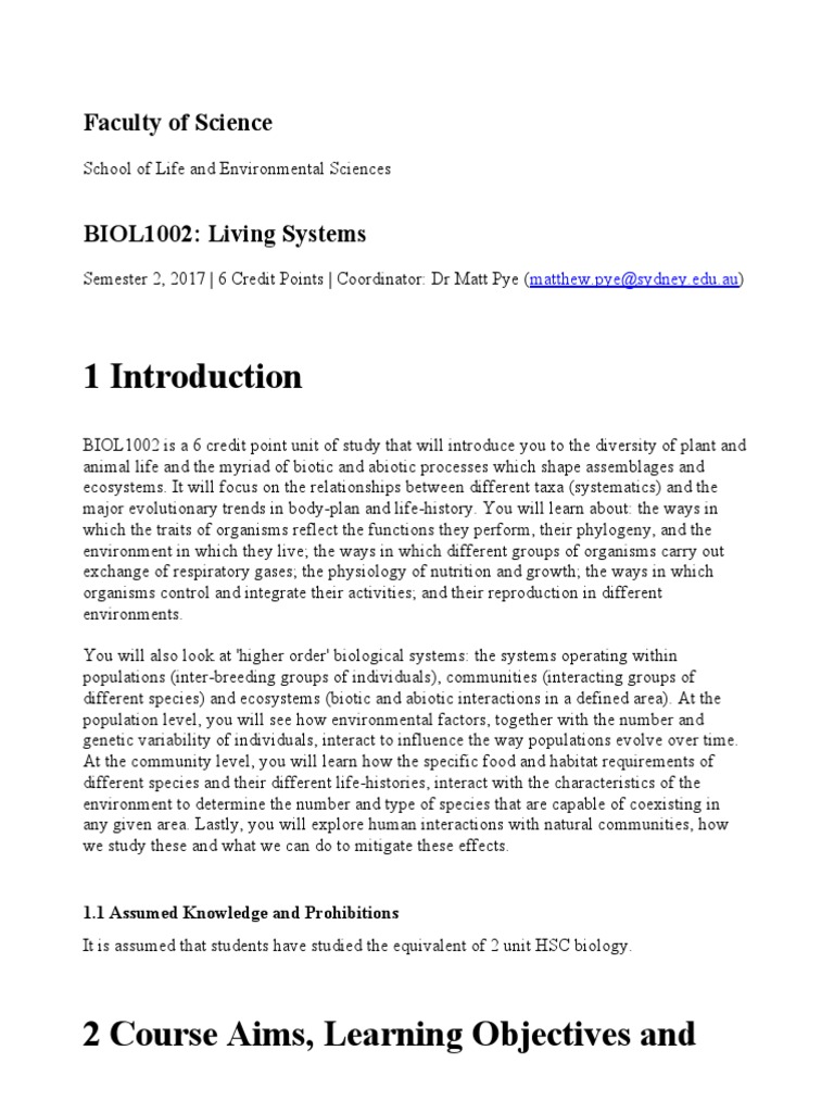 Biol1002 Unit Outline Usyd | PDF | Educational Assessment | Plagiarism