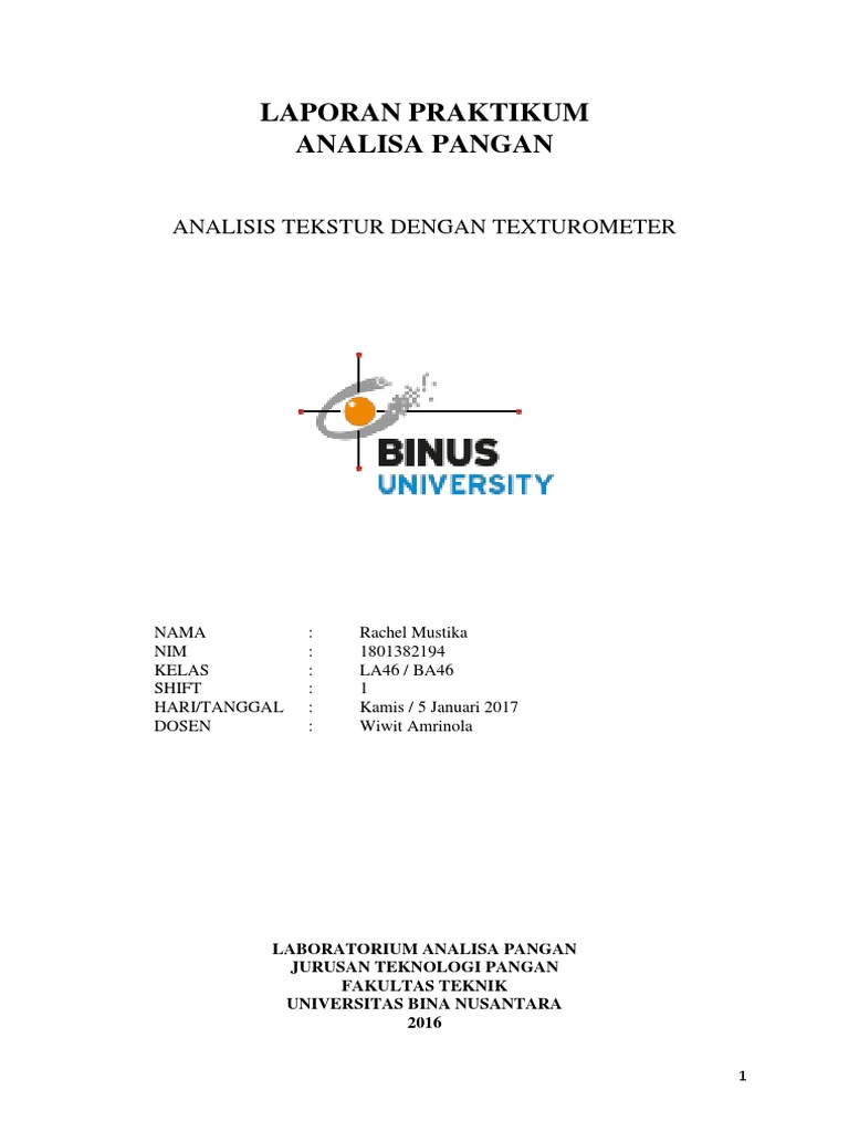Laporan Praktikum Analisis Tekstur Dengan Texturometer | PDF
