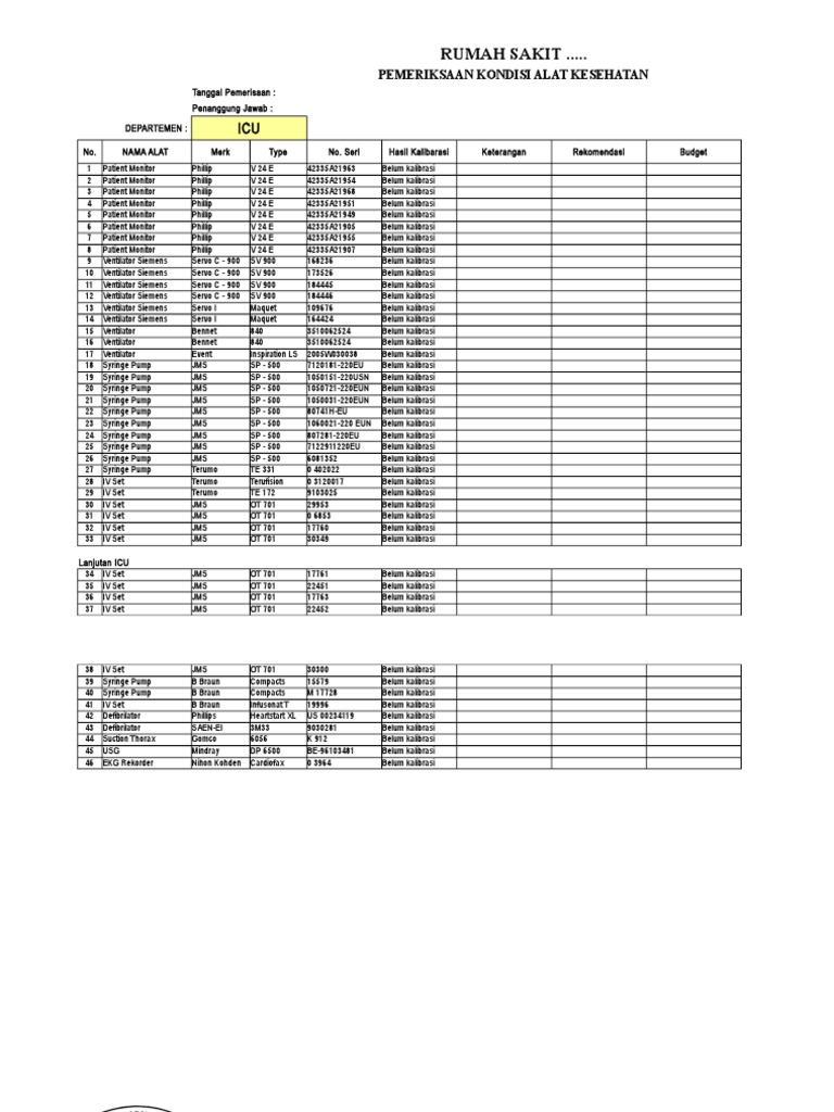 Form Daftar Pemeliharaan Alkes | PDF