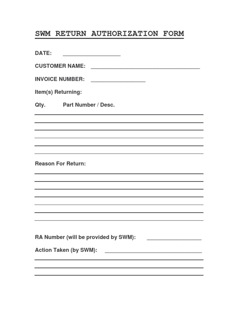 SWM Return Authorization Form | PDF