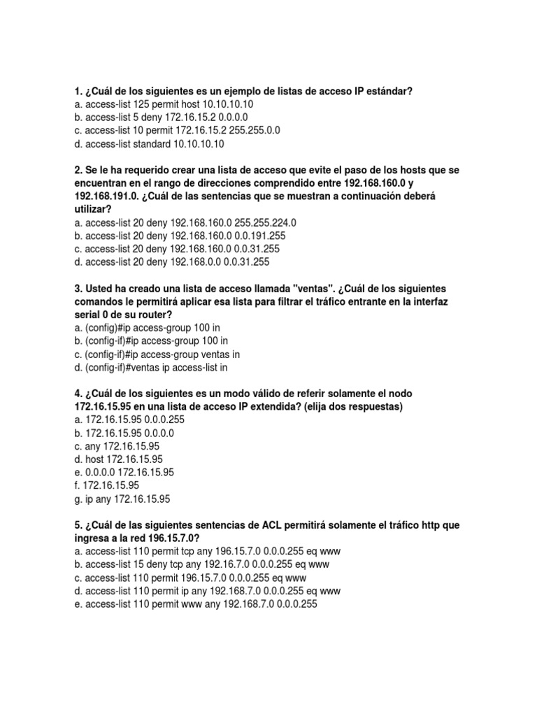 Ejercicios Acl | PDF | Dirección IP | Enrutador (Computación)