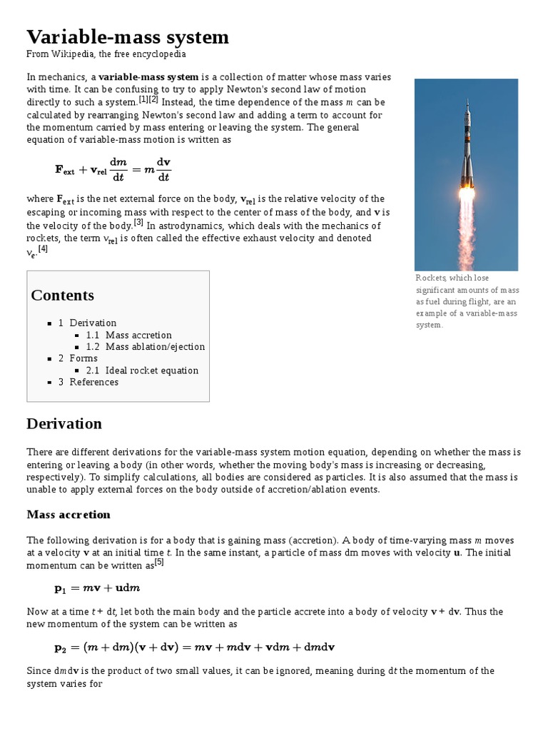Variable Mass System | PDF | Physics | Physics