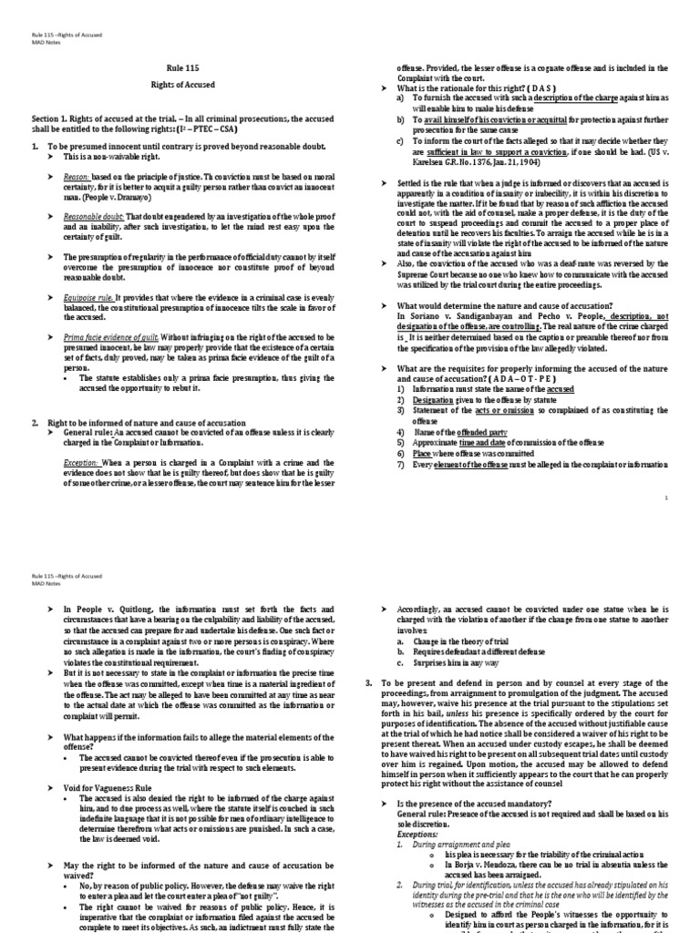 Rule 115 - Rules of Court | PDF | Witness | Plea