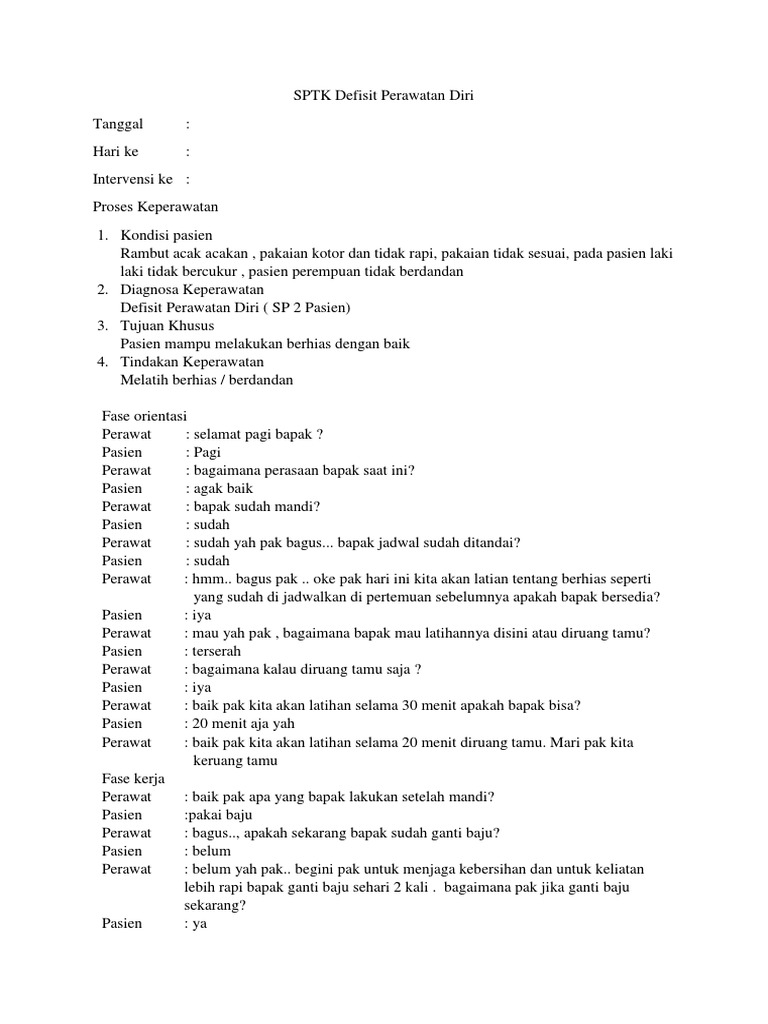 SPTK Defisit Perawatan Diri | PDF