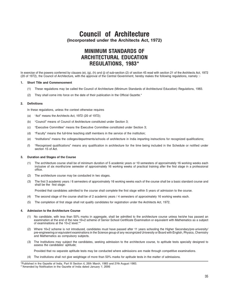Minimum Standards of Architectural Education Regulations | PDF ...