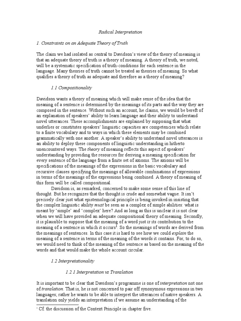 Davidson's Theory of Radical Interpretation | PDF | Truth | Epistemology