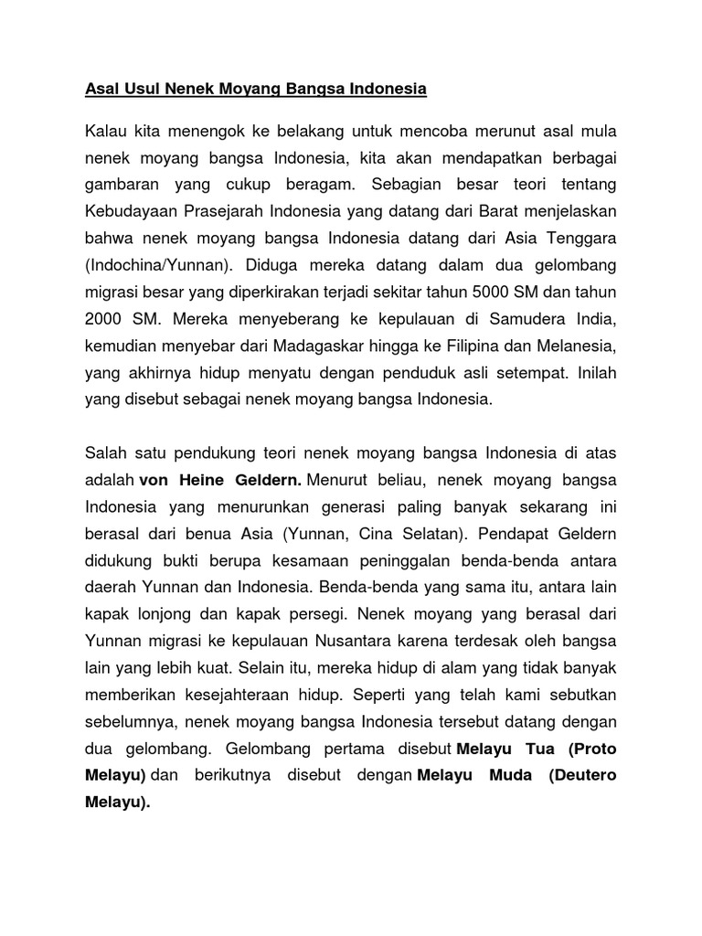 Asal Usul Nenek Moyang Bangsa Indonesia | PDF