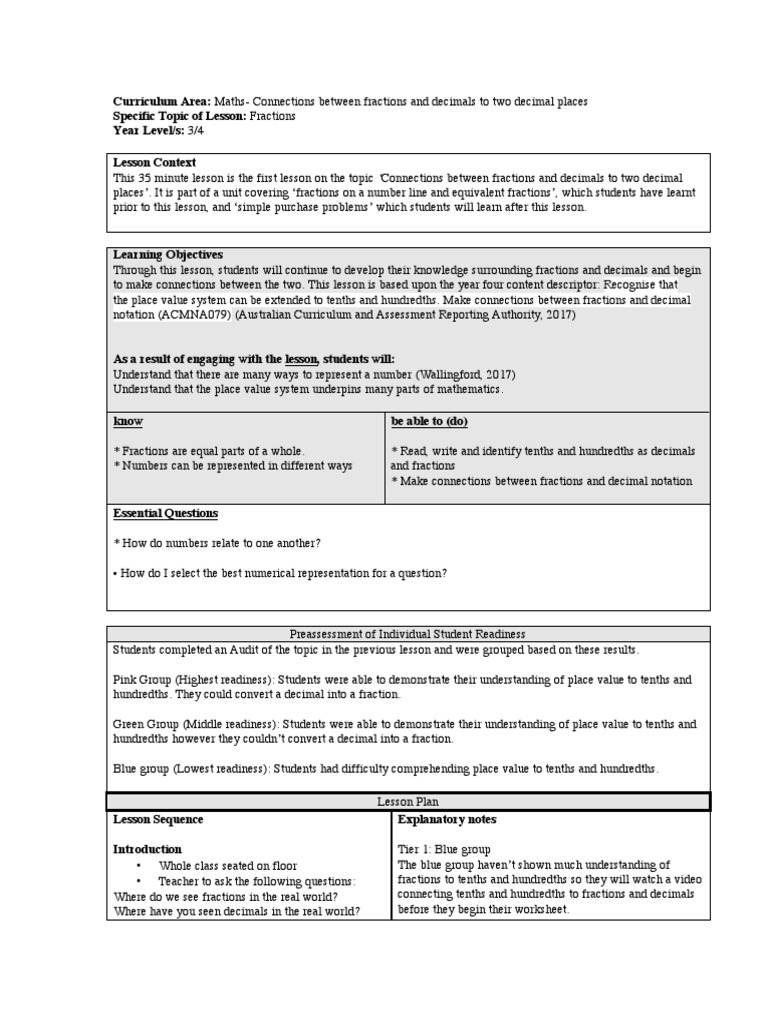 Tiered Lesson | Download Free PDF | Fraction (Mathematics) | Decimal