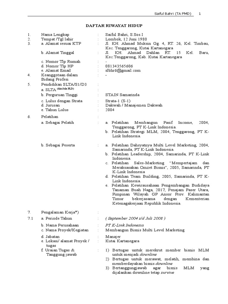 CV Saiful Bahri | PDF