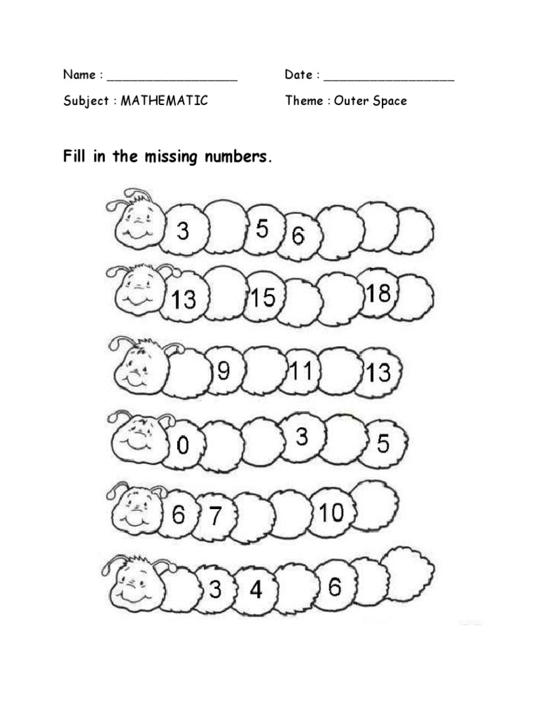 Fill in The Missing Numbers.: Name: - Date: - Subject: MATHEMATIC Theme ...