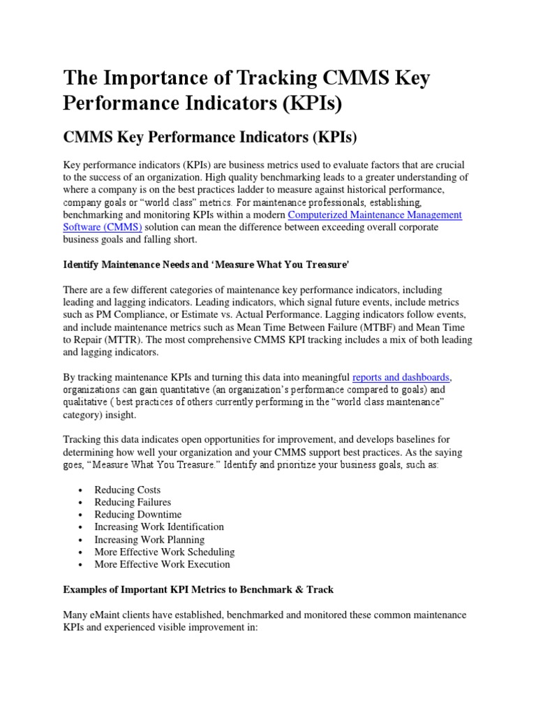 The Importance of Tracking CMMS Key Performance Indicators | PDF ...