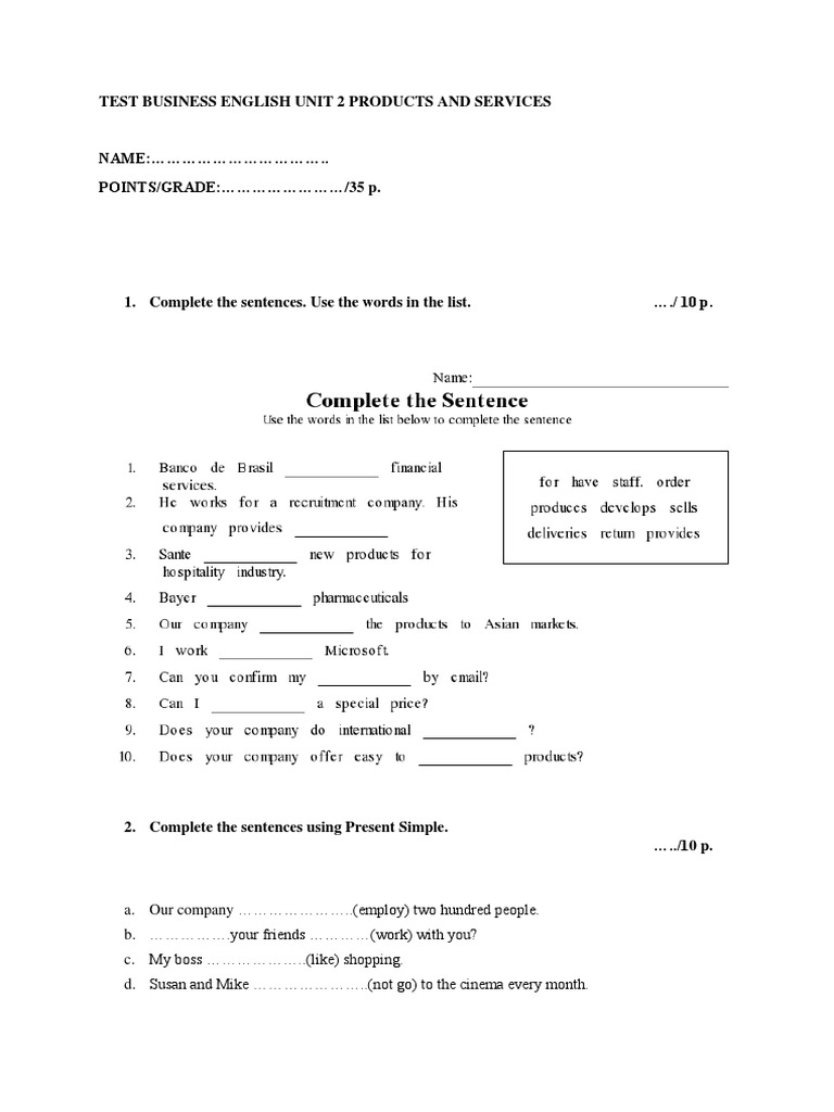 Test Business English Unit 2 Products and Services | PDF