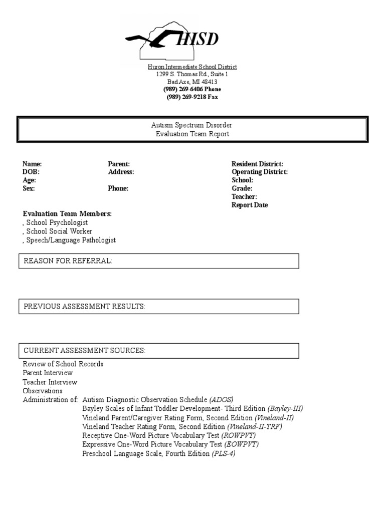 Sample ASD Team Report Format | PDF | Autism Spectrum | Autism