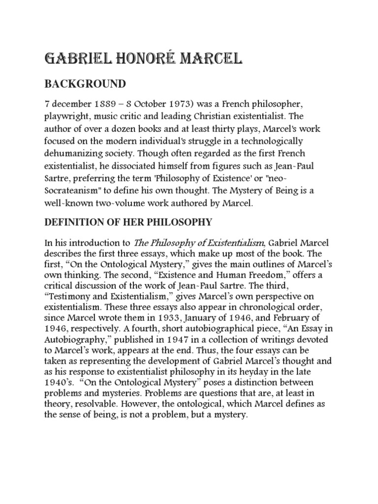 Gabriel Honoré Marcel: Background | PDF | History | Classics