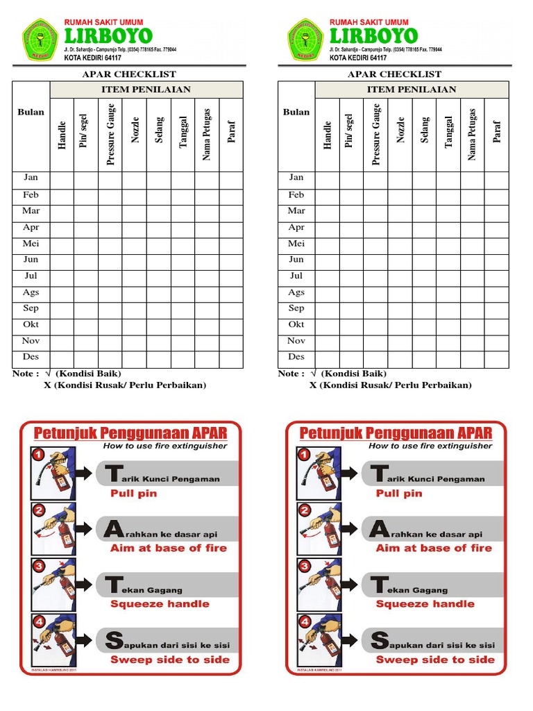 Apar Checklist Pemeliharaan