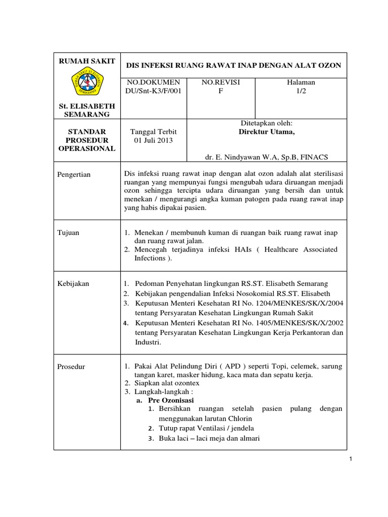 Prosedur Disinfeksi RS St. Elisabeth | PDF
