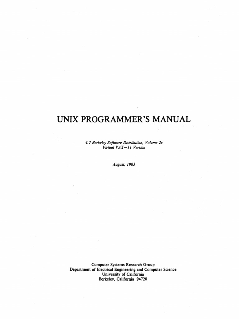 Unix Programmer'S Manual: 4.2 Berkeley Software Distribution, Volume 2c Virtual VAX | PDF | C ...