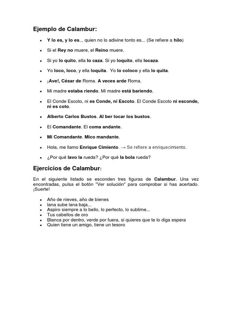 Ejemplos de Calambur para Niños | PDF | Poesía | Clásicos