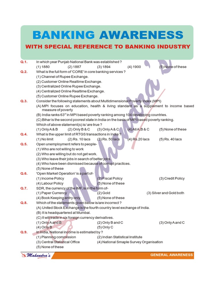 Banking MCQ by Mahindra PDF | PDF | Banks | Government Budget Balance