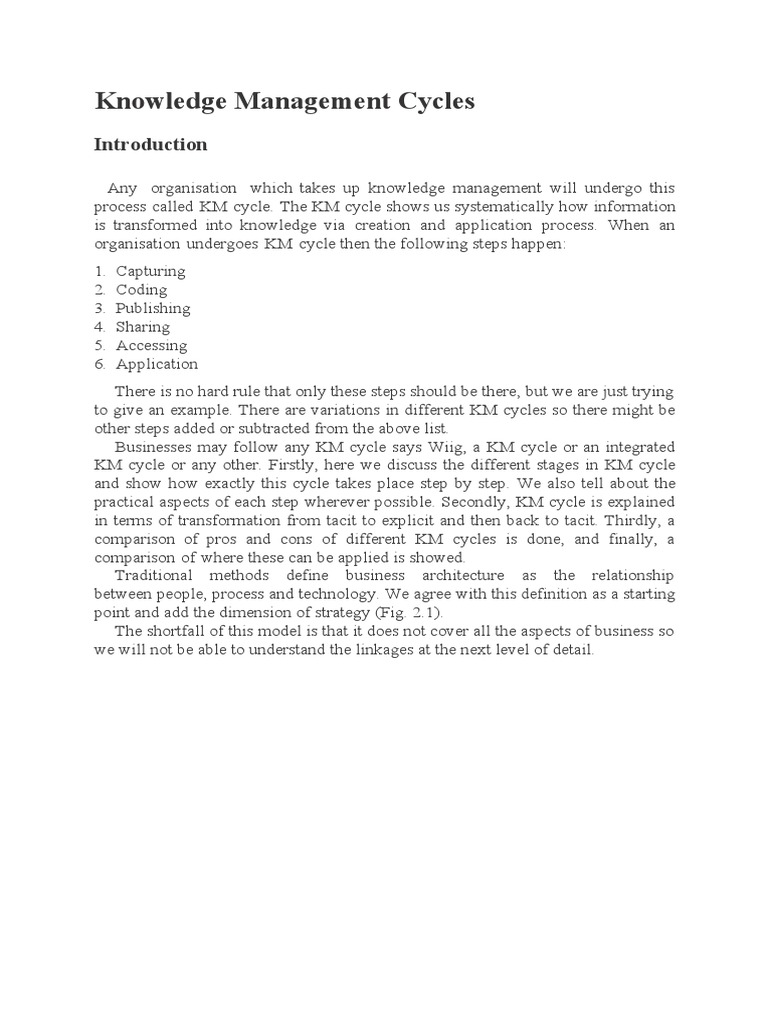 KM Cycles | PDF | Tacit Knowledge | Knowledge Management