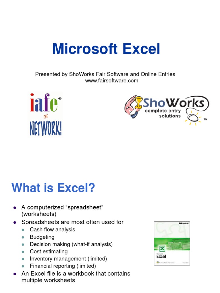 Microsoft Excel Presented By Showorks Fair Software And Online Entries