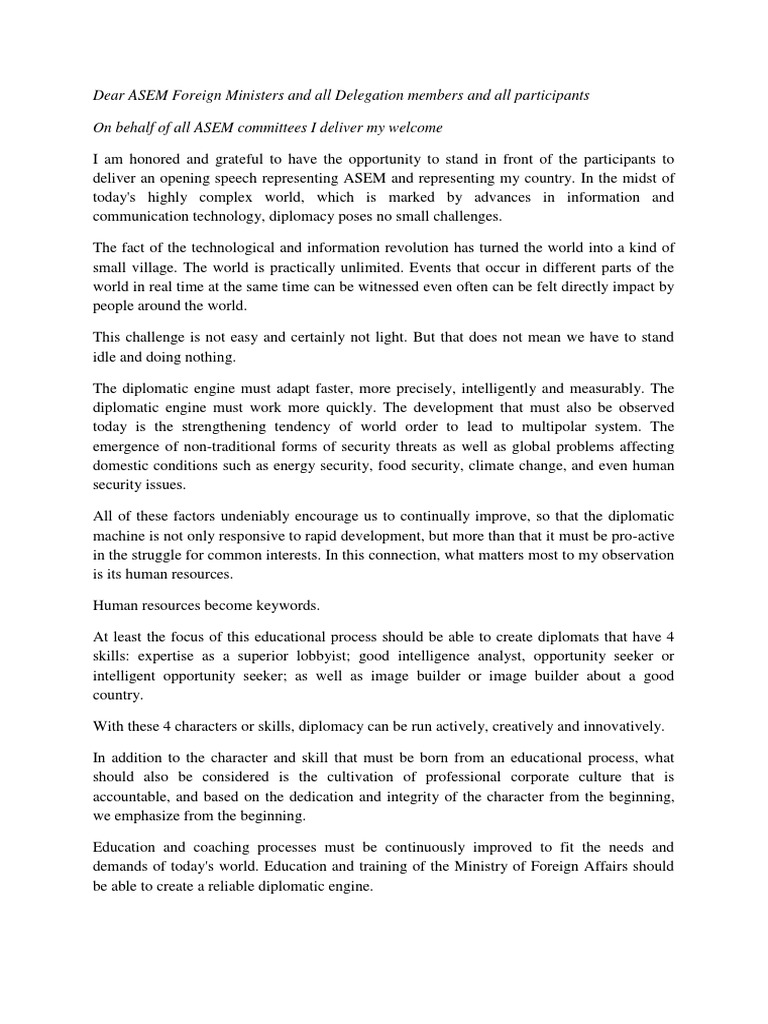 Speech | PDF | Diplomacy | Organizational Culture