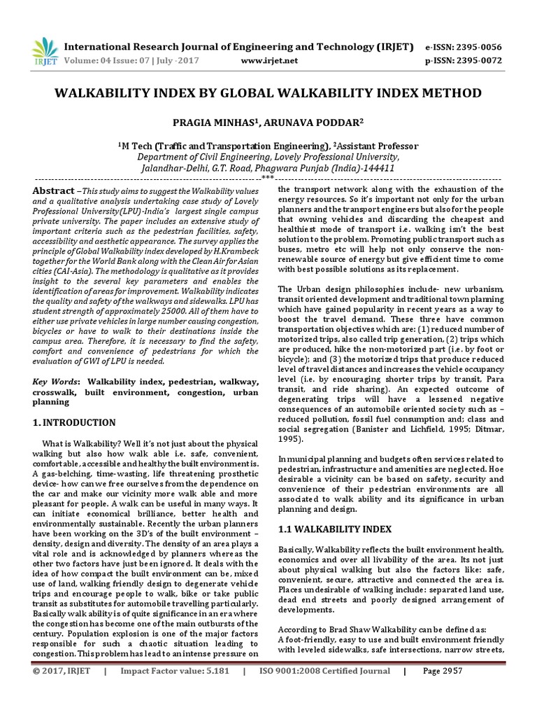 Walkability Index by Global Walkability Index Method | Survey ...