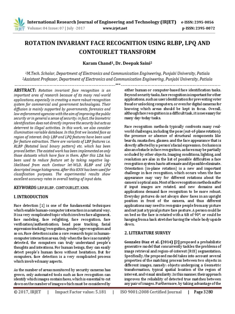 Rotation Invariant Face Recognition Using RLBP, LPQ and CONTOURLET Transform | Download Free PDF ...