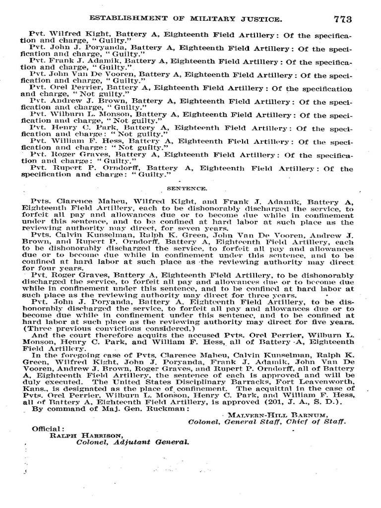 Establishment of Military Justice.: Colonel, General Staff, Chief of ...