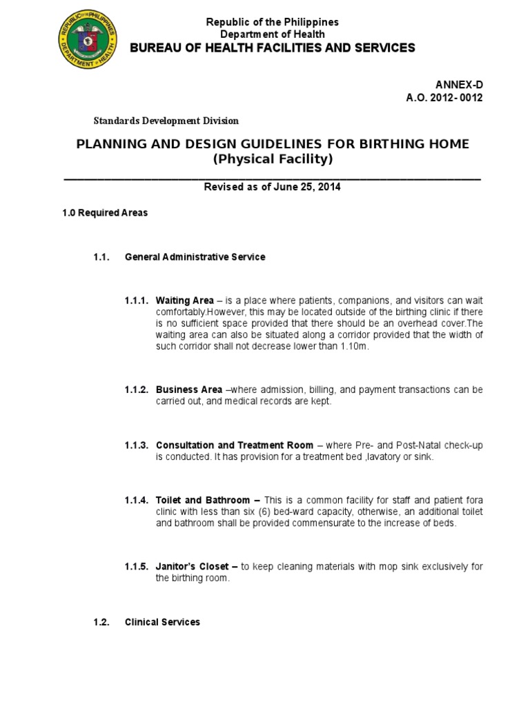 DOH Guidelines for Birthing Home Design | PDF | Public Toilet | Door