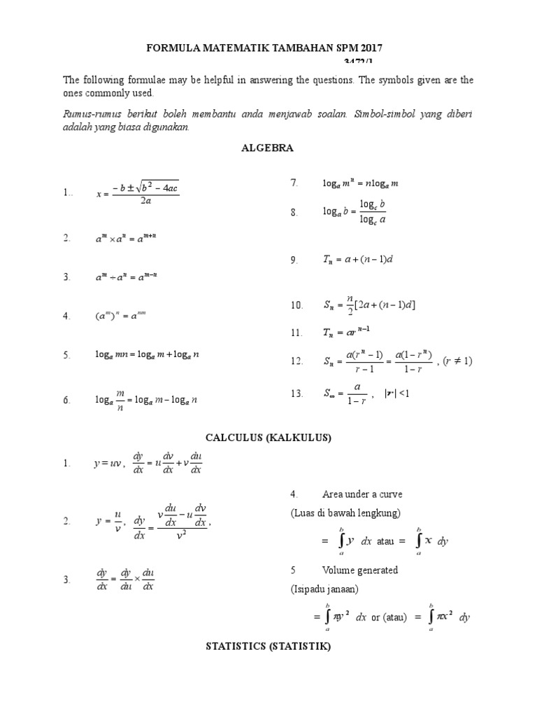 Formula Addmath 2017 | PDF