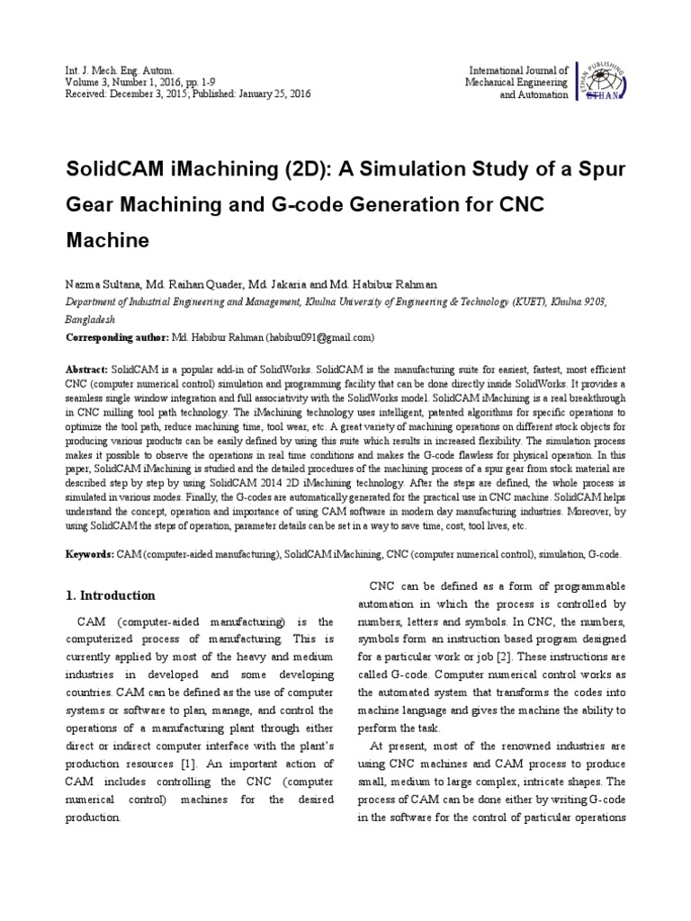 Solidcam Imachining (2D) : A Simulation Study of A Spur Gear Machining and G-Code Generation For ...