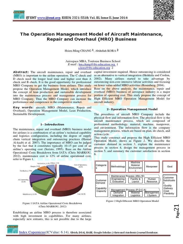 The Operation Management Model of Aircraft Maintenance, Repair and ...