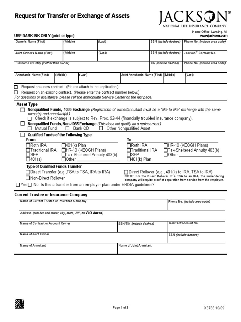 Jackson Annuity Transfer Request Form | PDF | Annuity (American) | Life ...