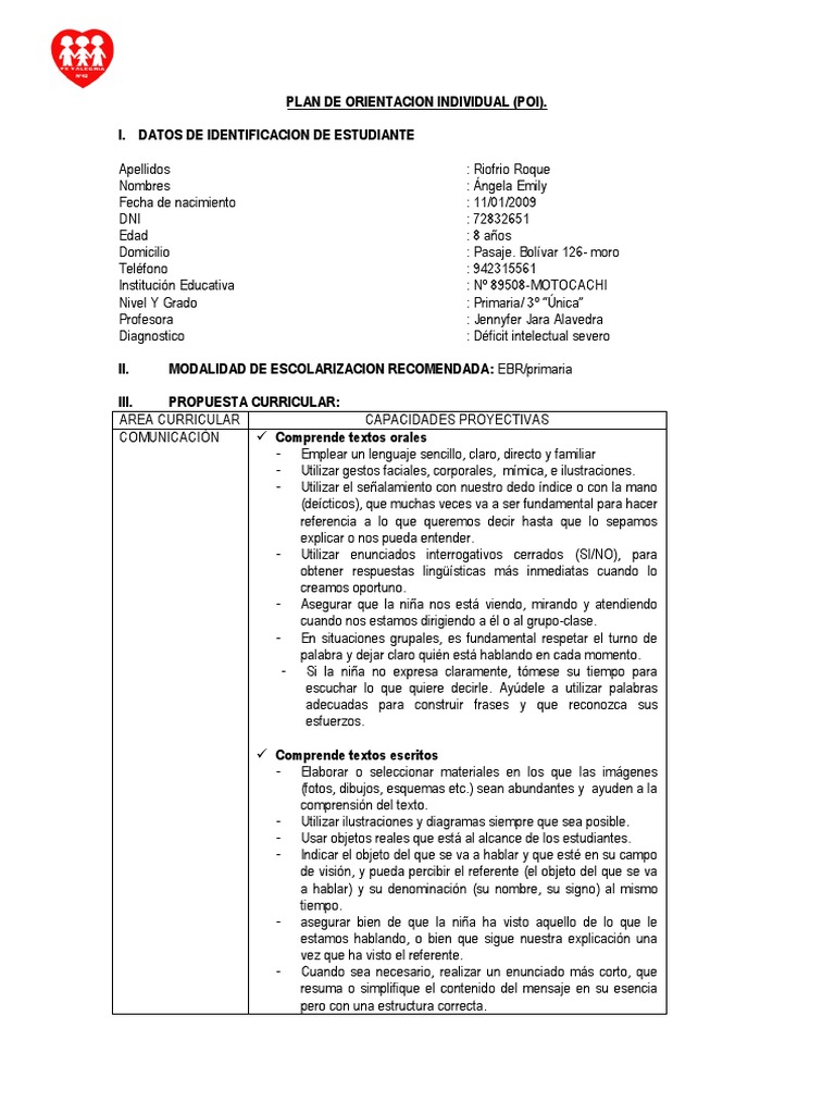 Plan de Orientacion Individual - Angela | PDF | Aprendizaje | Evaluación