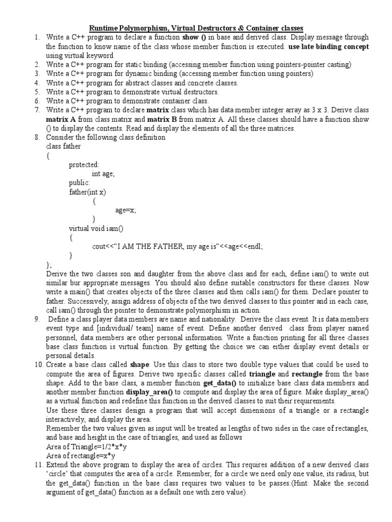 7 - Runtime Polymorphism | PDF | C++ | Method (Computer Programming) 7 - Runtime Polymorphism | PDF | C++ | Method (Computer Programming)