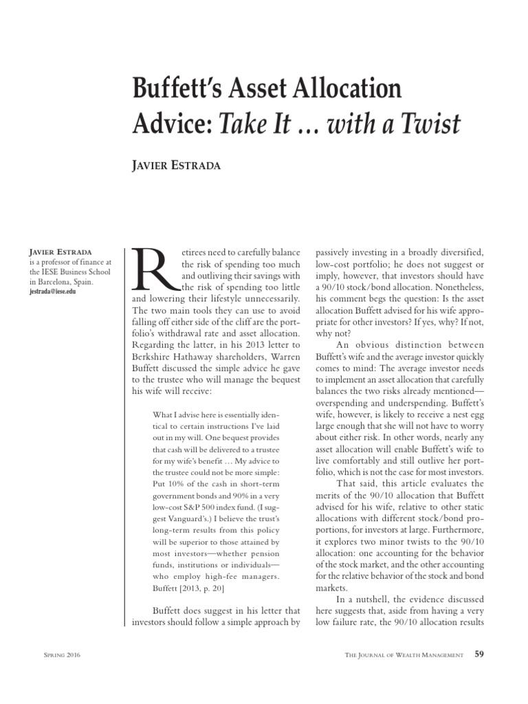 Buffett's Asset Allocation Advice | PDF | Investor | Asset Allocation