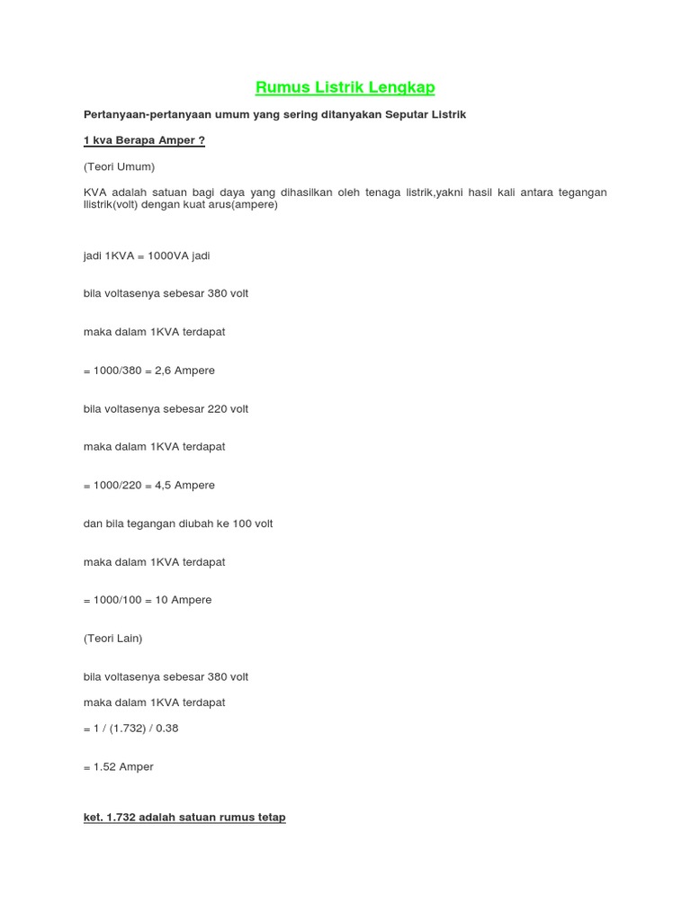 Rumus Listrik Lengkap | PDF