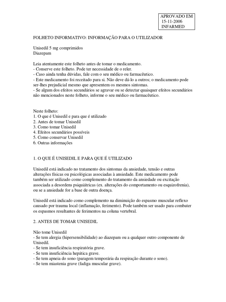 Unisedil.pdf | Benzodiazepina | Remédio